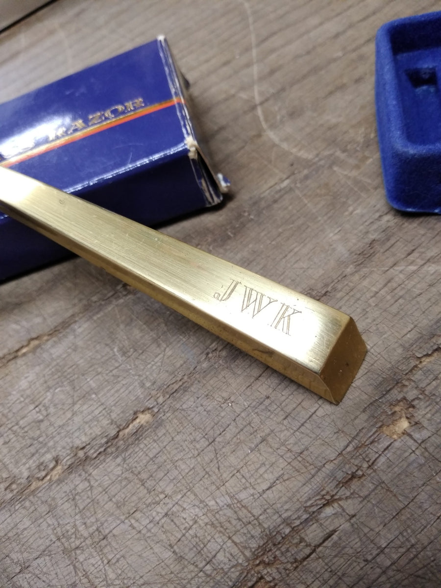 Vtg 1984 Avon Solid Brass Twin Blade Cartridge Safety Razor Engraved J ...