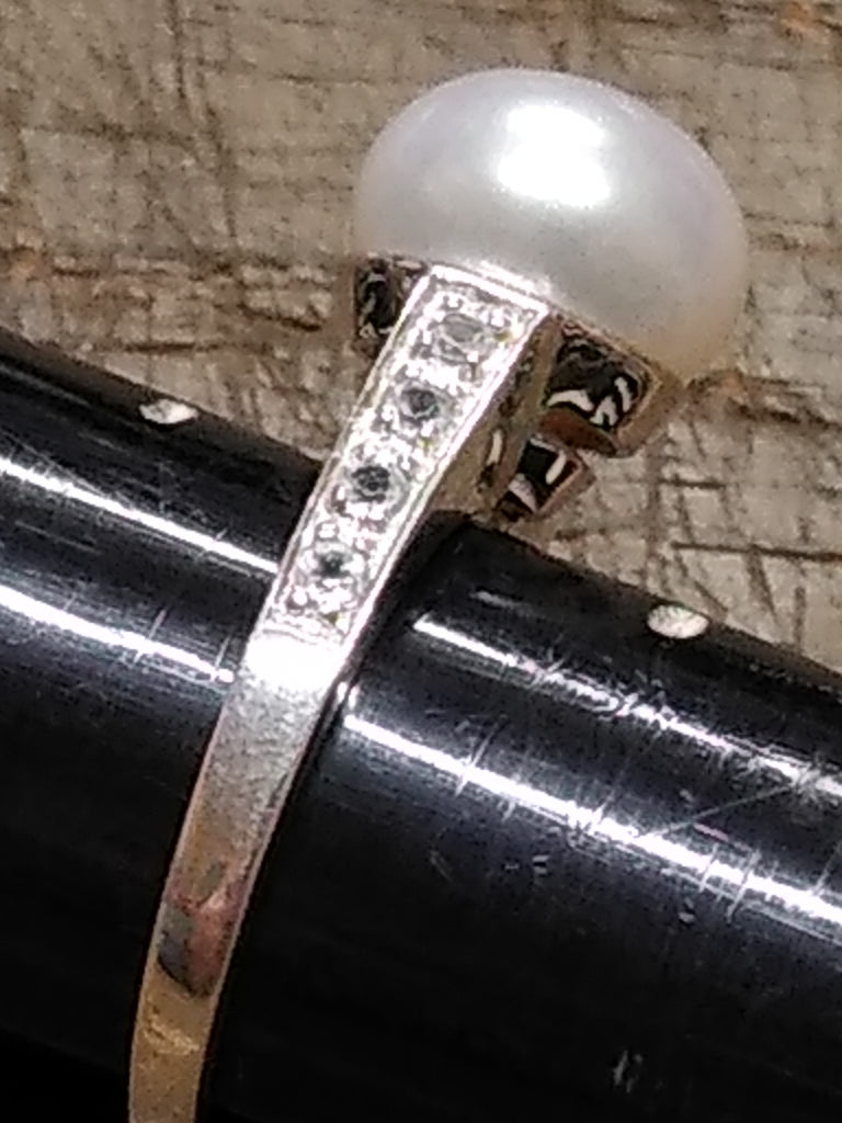 Vtg Women's IPS 925 Sterling Silver Ring w/10mm Pearl 8 Clear Stones S ...