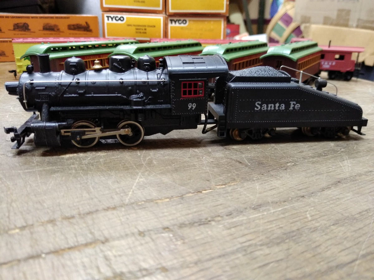 Vtg TYCO HO Scale 99 Santa Fe Steam Locomotive Tender and 7 Cars Boxes ...