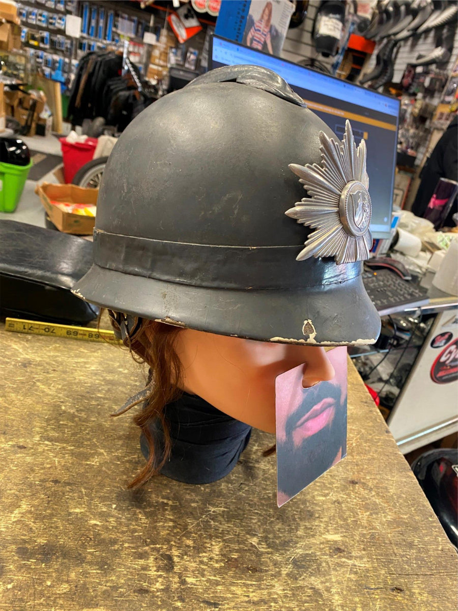 Vtg German Police Helmet 1950's Post WW2 Shako Plate Liner Straps Surv ...