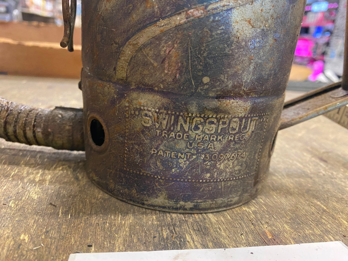 Vtg Springspout Tin Oil Gas Can Huffy Embossed Qt Flex Spout Service S ...