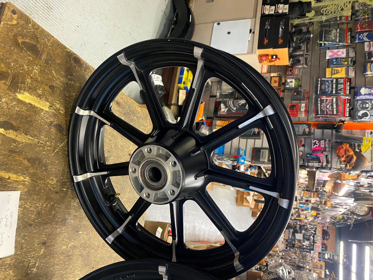 Factory 9 Spoke Mag Wheels Harley Sportster Iron Black Dyna Street Bob ...