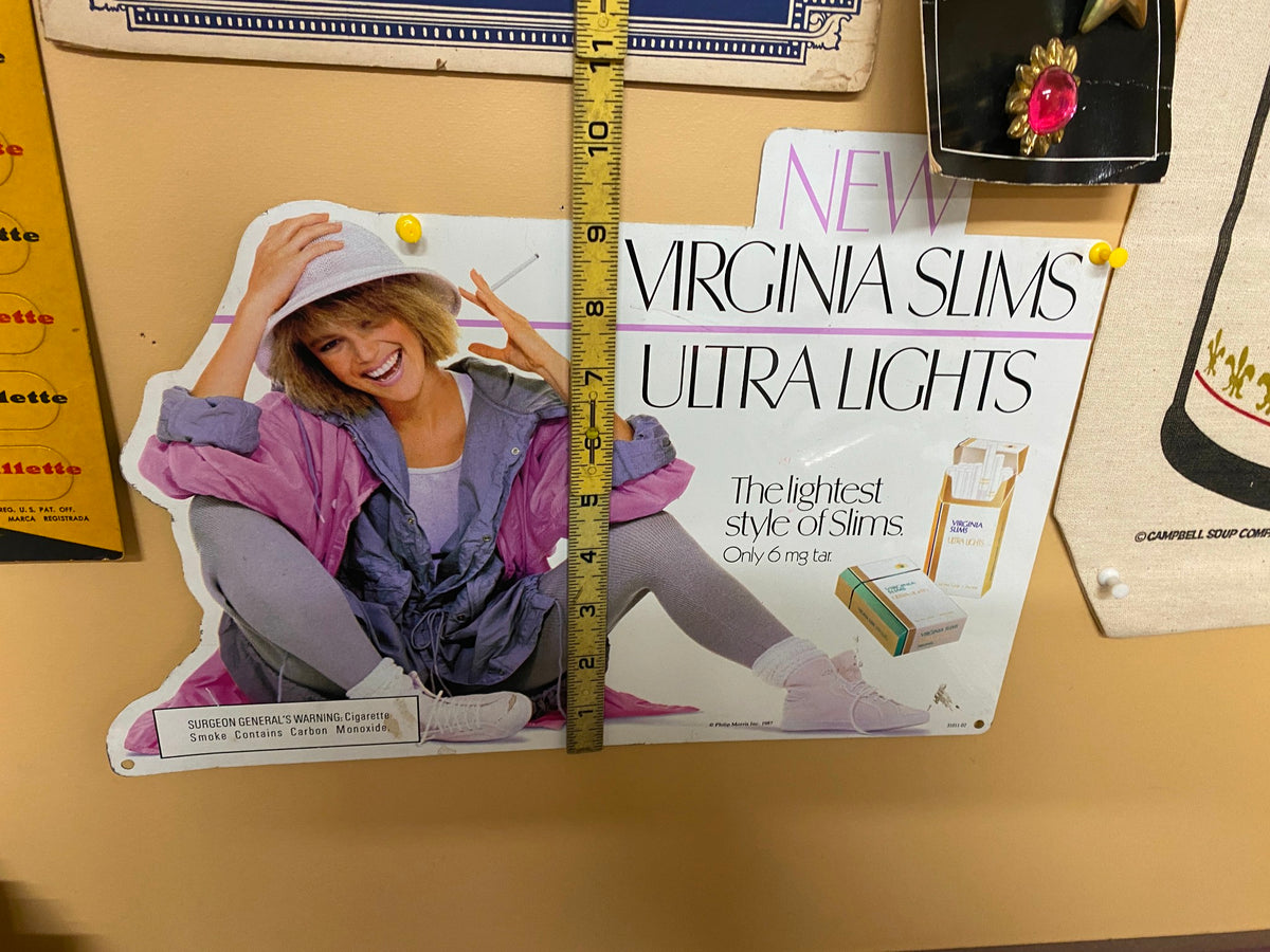 Vtg 1987 Tin sign Virginia Slims Tobacco 15x10 Model Cigarettes Store ...
