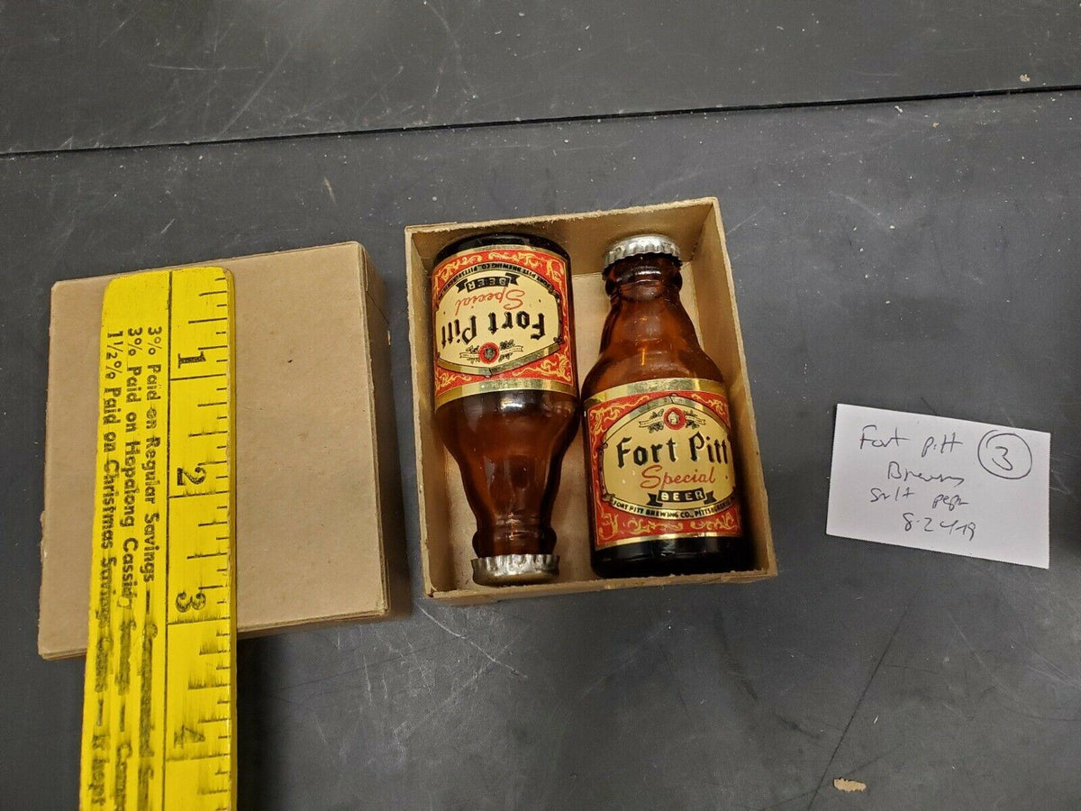 NIB Fort Pitt Beer Salt Pepper Breweriana Advertising Bar Tavern Man C ...
