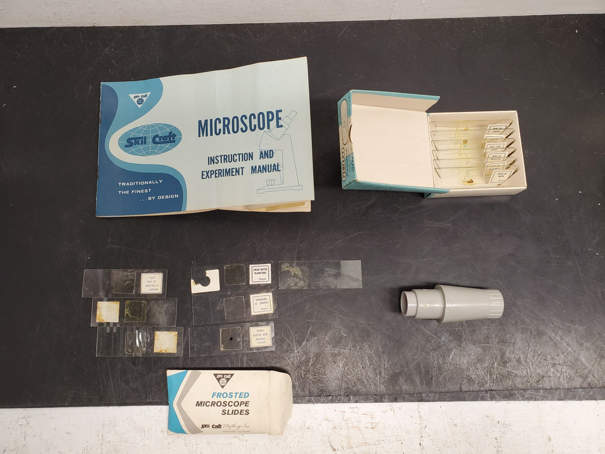 1960's Vintage Skil Craft Microscope lab science toy hobby metal case ...