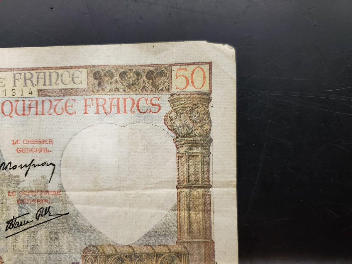 Vtg Banque De France Cinquante (50) Francs Paper Currency From 1942 VF ...