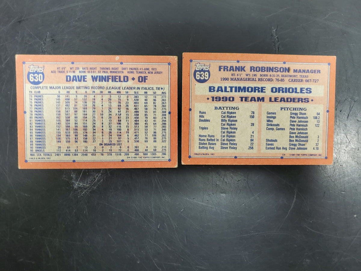 1991 Topps 40 Years of Baseball Trading Cards Mgr Frank Robinson & Dav ...
