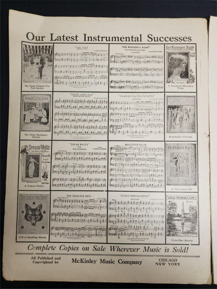 Antique WW1 1914 Sheet Music One Wonderful Night Ballad Collectible Mu ...