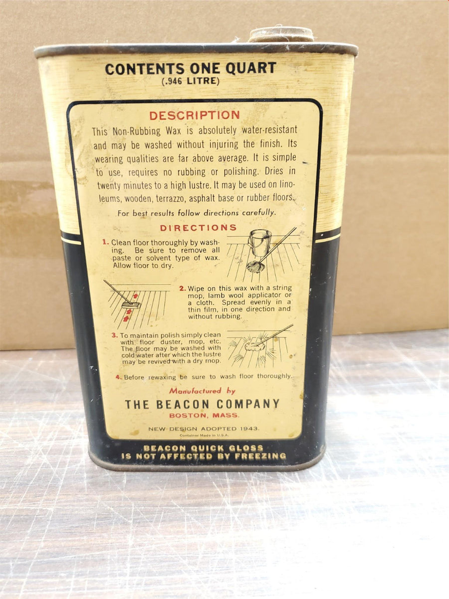 Vtg Beacon Wax Non-Rubbing Wax Tin Quik Gloss Pint Can Empty 1950S Col ...