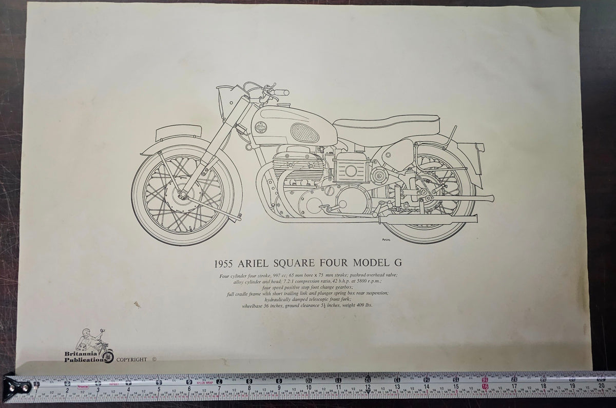 VTG 1955 Ariel Square Four Model G Britannia 13 1/2" x 20" Lithographi ...