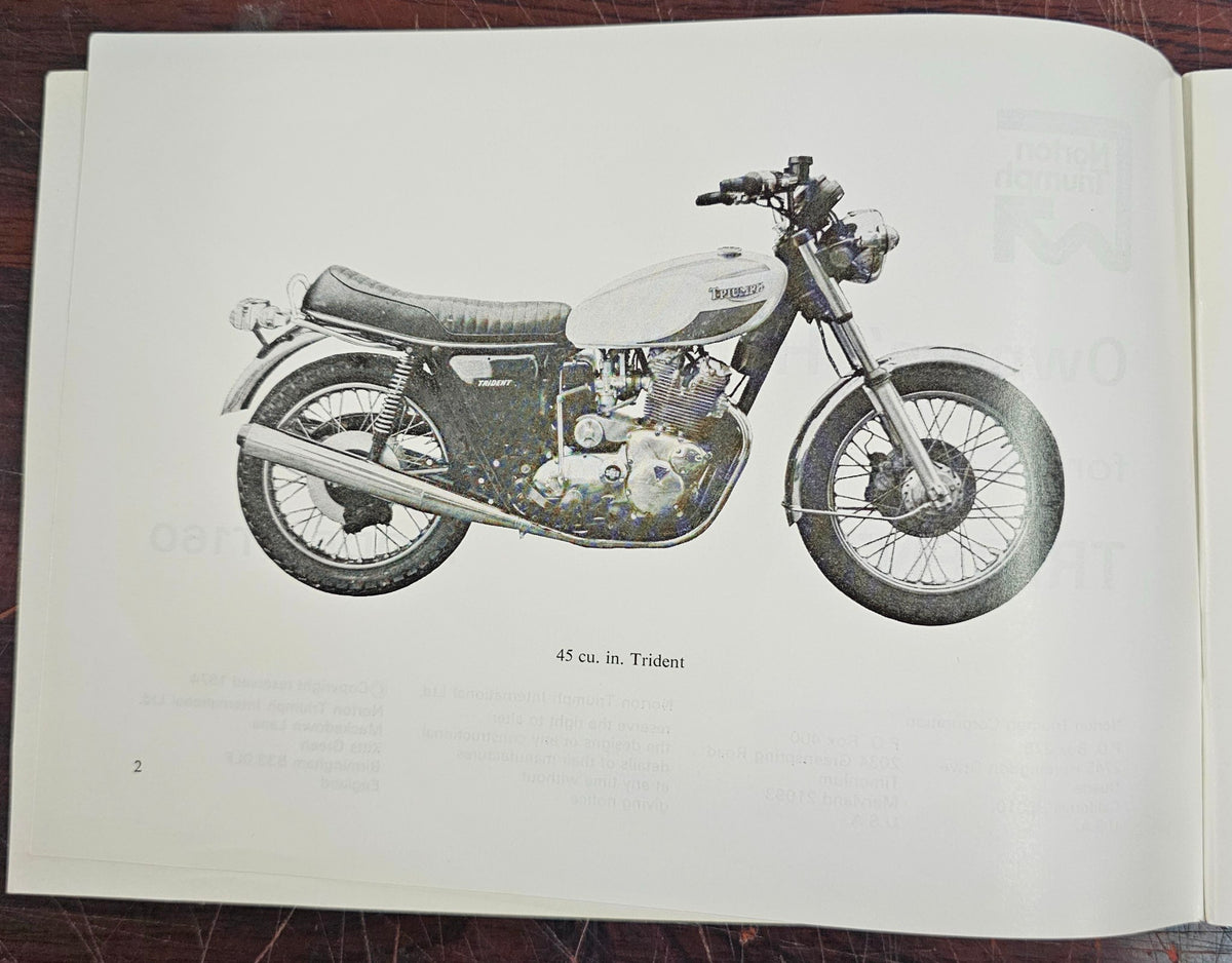1975 Triumph Trident T160 Owners Handbook 00-4222 – cyclewarehouse.online