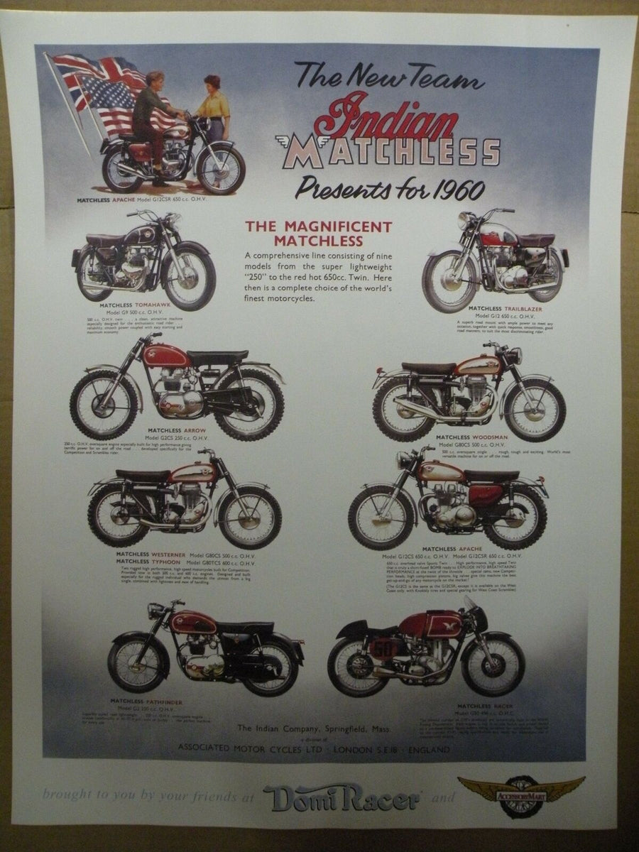 Poster Vintage New Team Indian Matchless Series Motorcycles 1960 Ad Li ...
