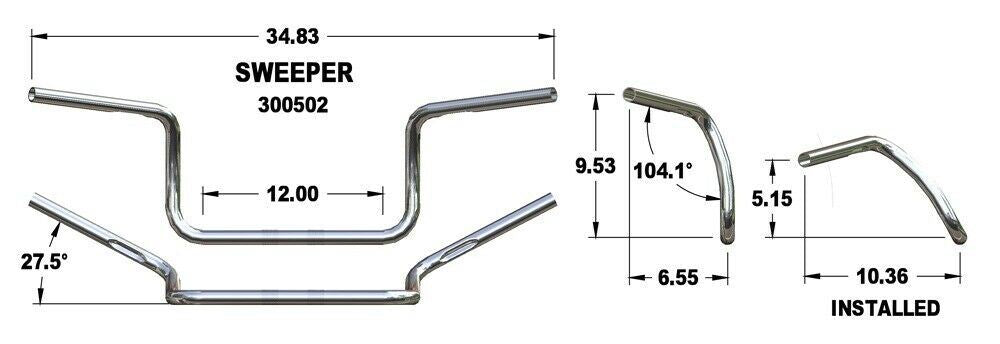 Khrome Werks 10"- 1"Wide Sweeper Handlebars USA Harley Road King Chopp ...