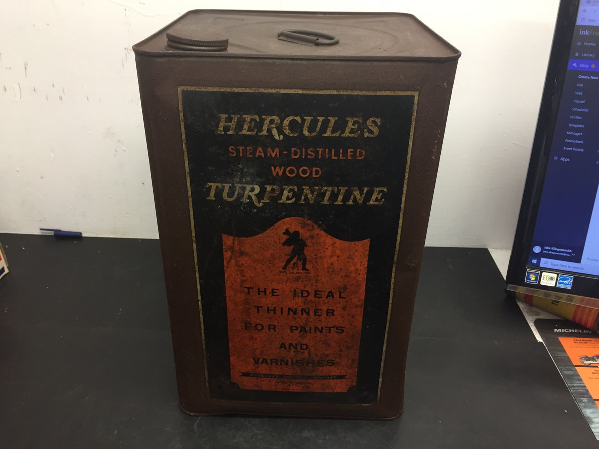 vintage hercules steam distilled wood turpentine 5 gallon can advertis ...