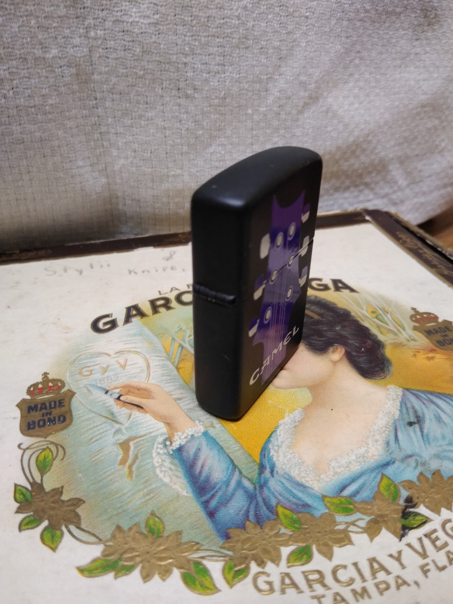 Vtg Unfired Zippo 1995 CAMEL Purple Guitar Neck Musical Note Black Mat ...