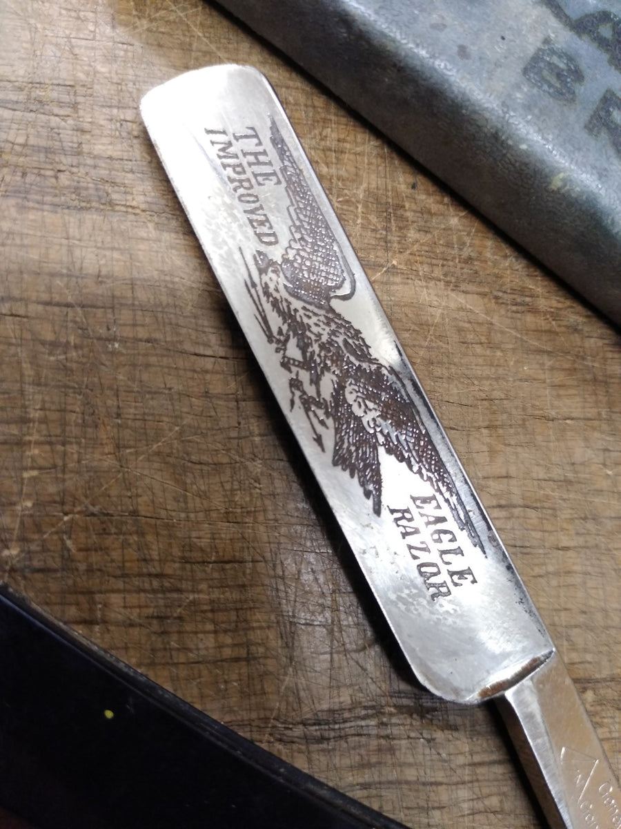 Vtg Straight Razor Pyramid Geneva Cutlery Improved Eagle Engraved Blad ...