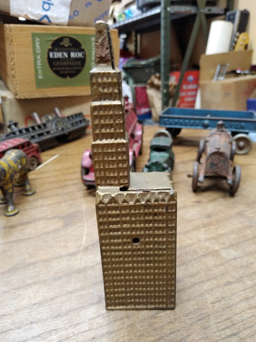 Vtg AC Williams? Cast Iron Sky Scraper Coin Bank Building Original Pai ...