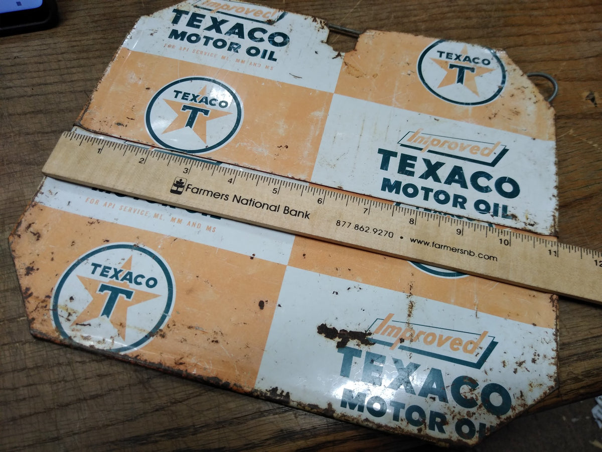 Vtg Improved Texaco Motor Oil Can Advertising Sign Sample Petroliana M ...