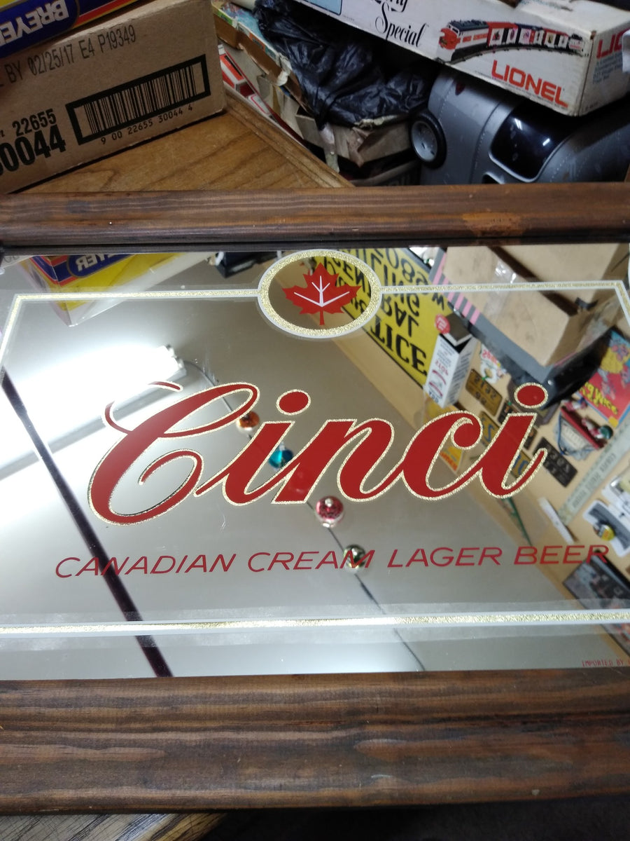 Vtg Cinci Beer Wood Framed Mirror Canadian Cream Lager Beer 21.5" x 15 ...