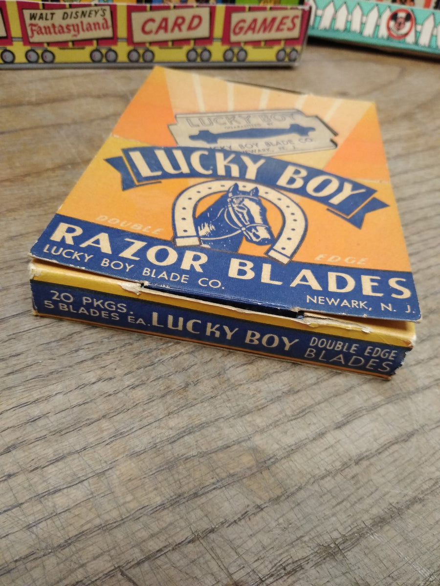 Vtg NOS Lucky Boy Double Edge Razor Blades 20 5 Blade Packs Full Displ ...