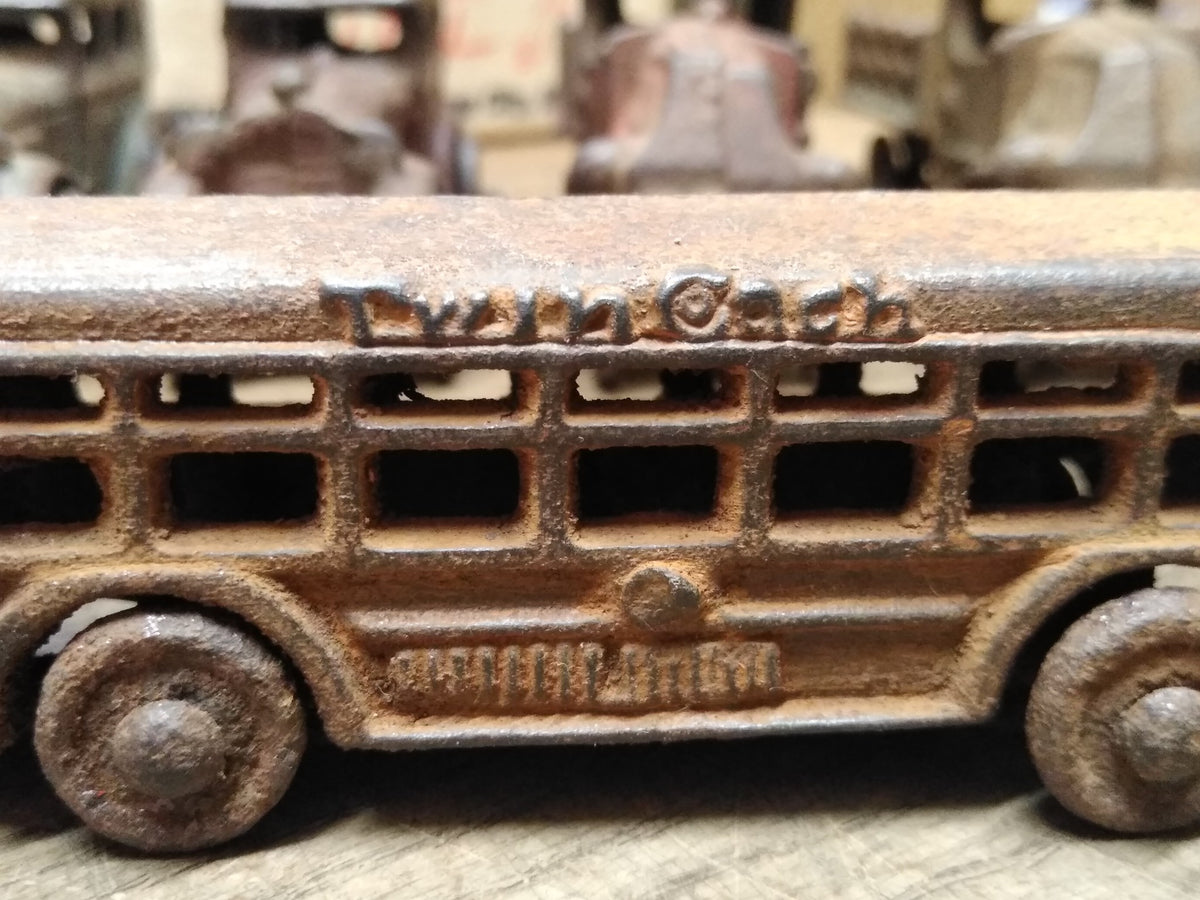 Vtg Cast Iron Twin Coach Bus Toy Dent Arcade AC Williams Hubley? 5 inc ...
