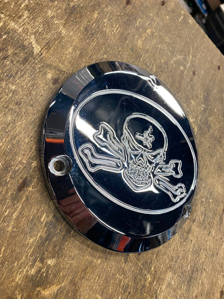 Skull Billet Chrome Derby Clutch Cover Harley Shovelhead Evo Softail T ...
