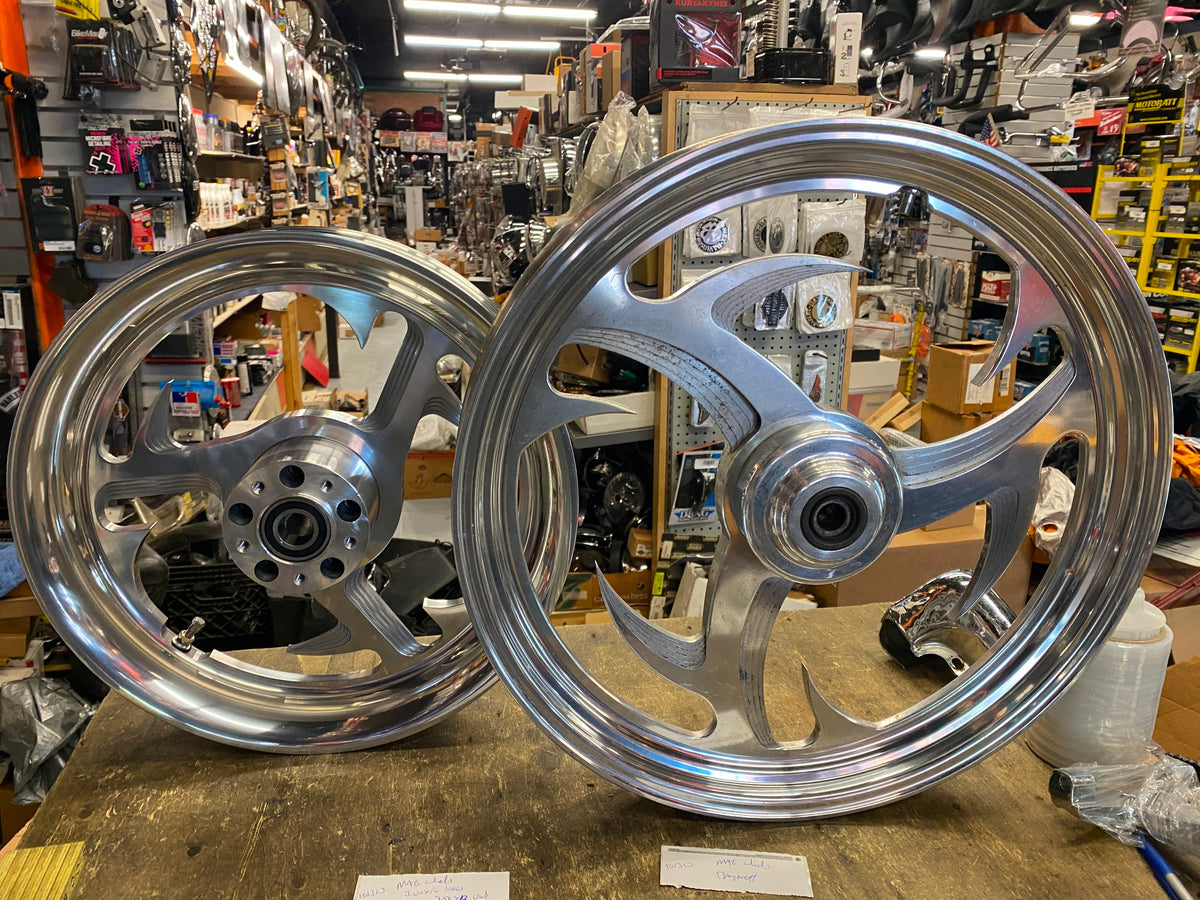 Pair Mag Wheels Dyna FXR Sportster 3.00x16 2.50x19 Custom Harley Super ...