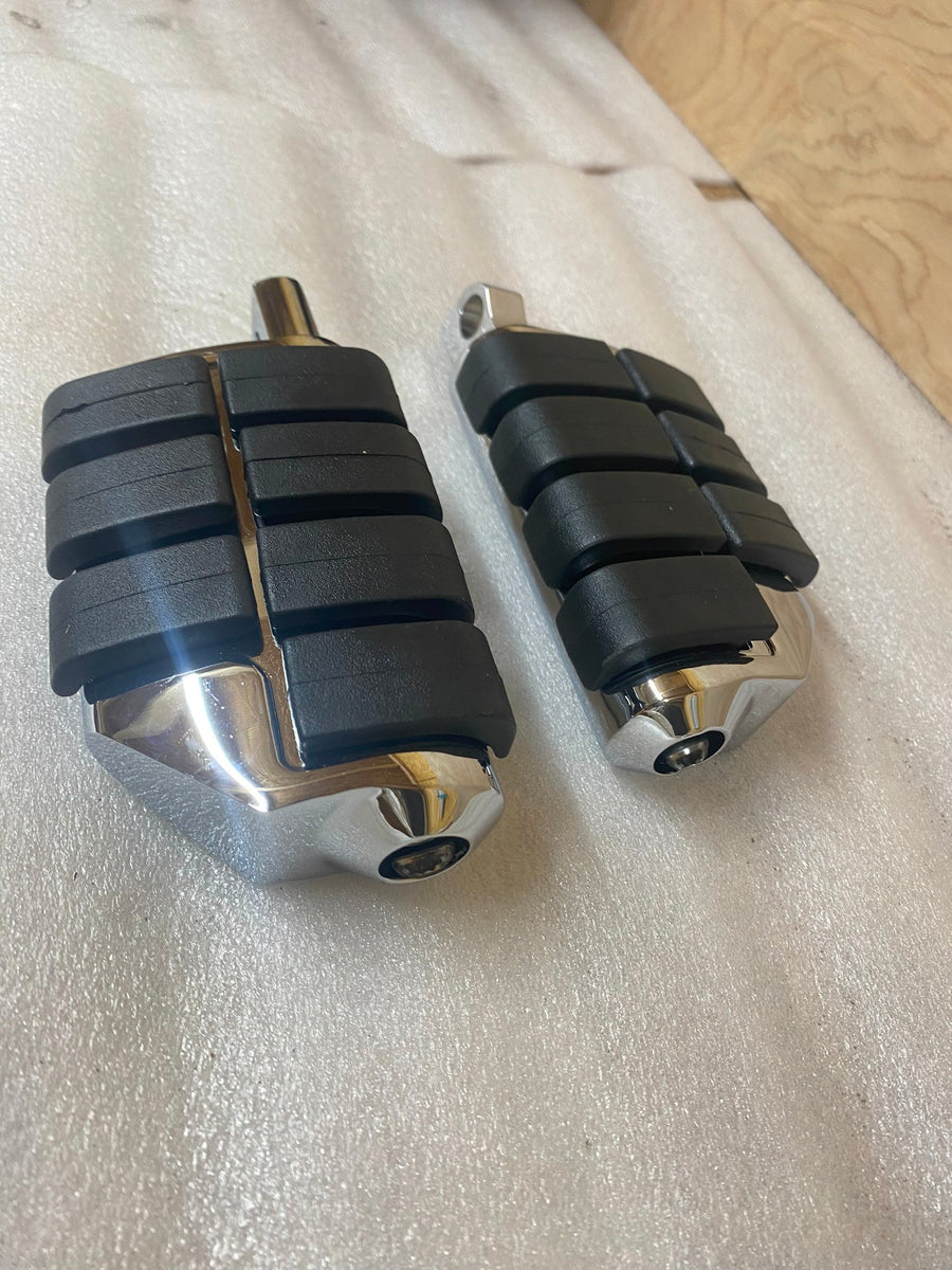 Chrome Wide Rubber Footpegs Harley Sportster Dyna FXR Softail Driver H ...