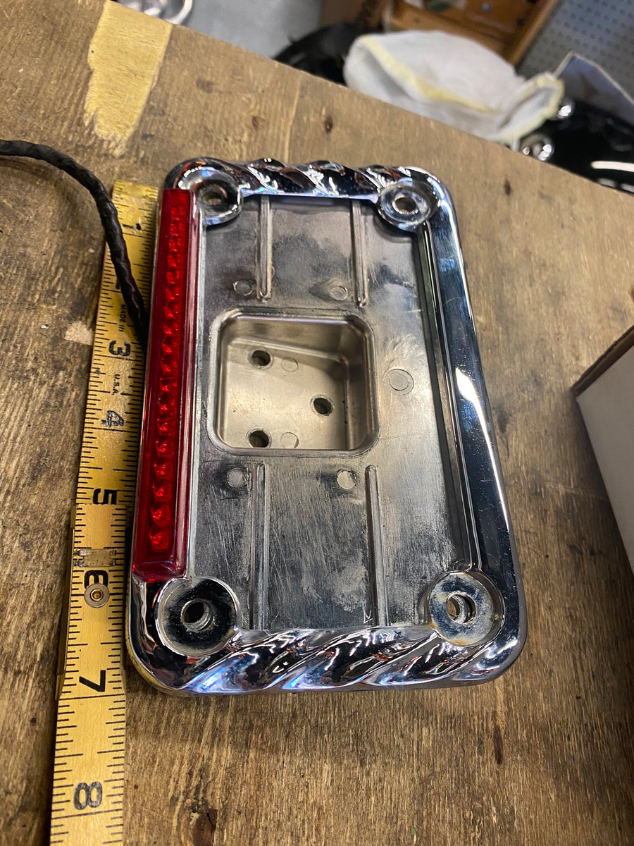 Chrome Lay Down License Plate W Frame LED Light Sportster Dyna Softail ...