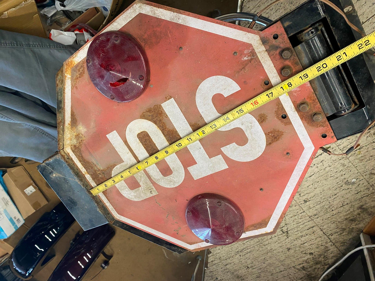 Vtg Swing Out Stop Sign Road Bus Construction Tin Metal Light up Oil G ...