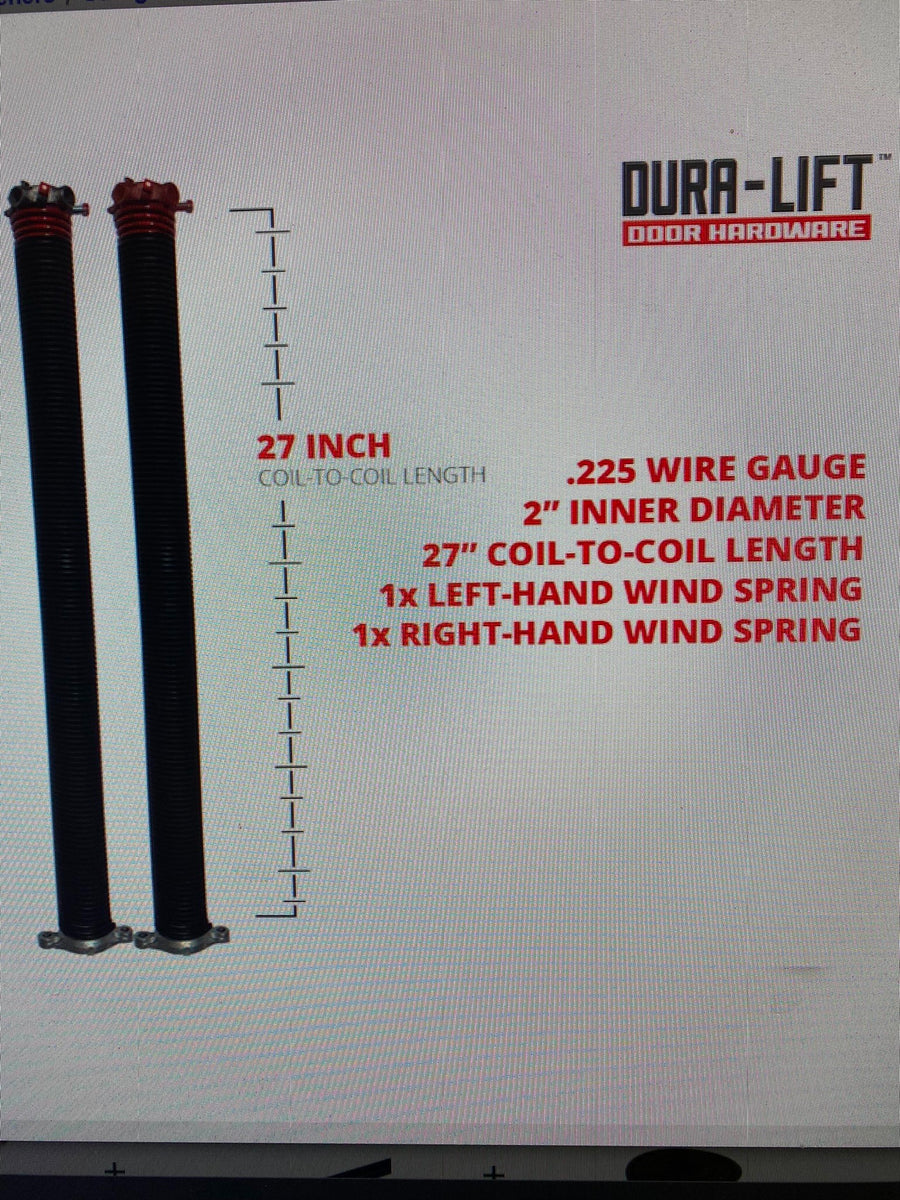 DURA-LIFT 0.225 x 2" Left Right Wound 2Pk Red Steel Garage Door Torsio ...
