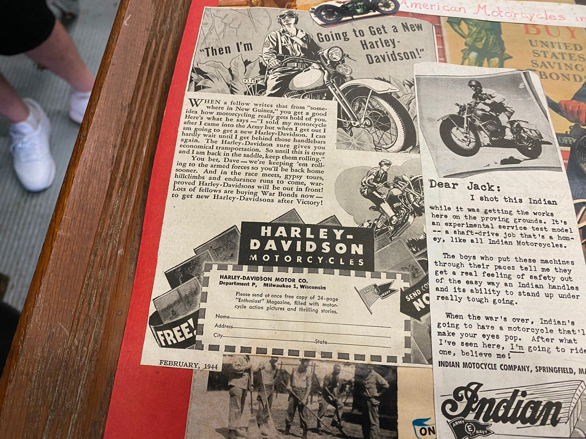 WW2 Collage Lot Pictures Advertising Harley WLA Military Framed 21x17 ...