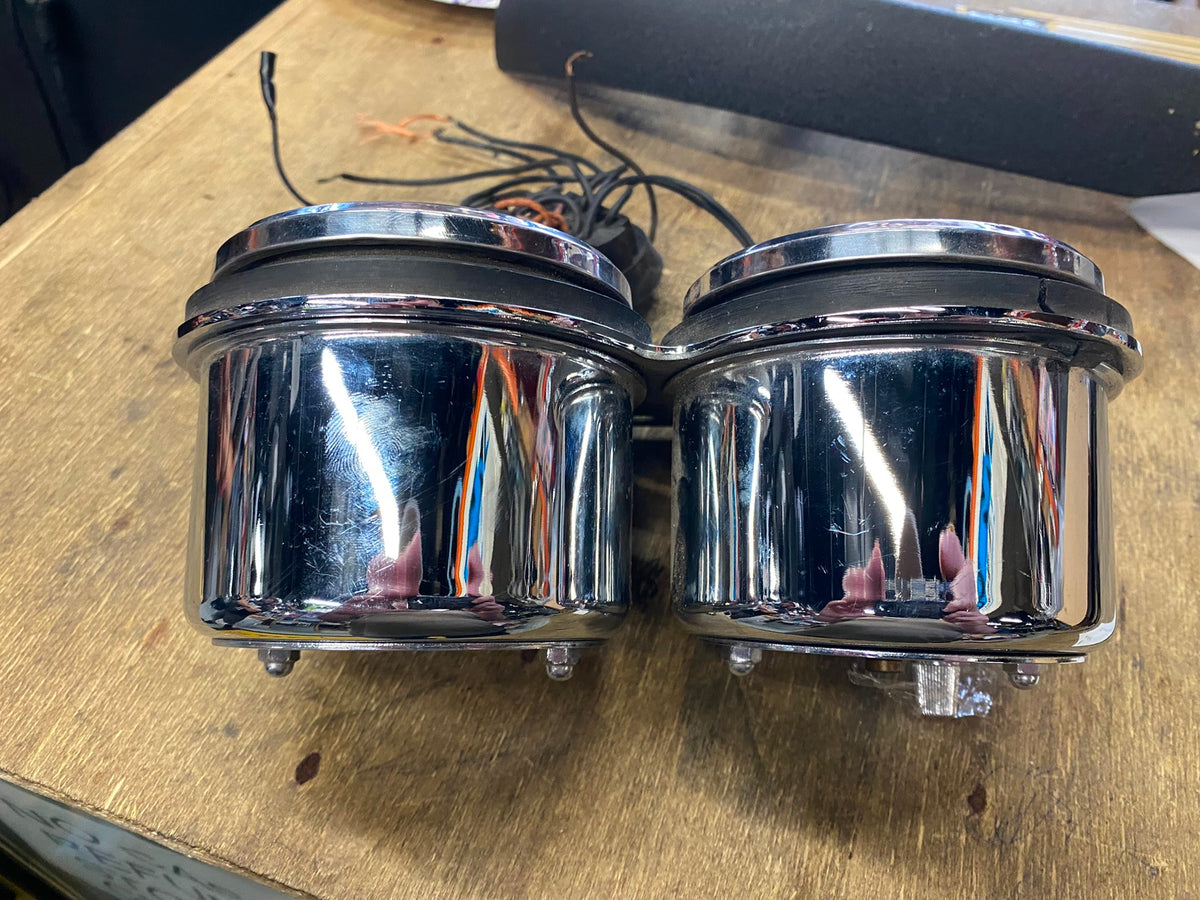 Chrome Guage Assy Speedo TAch Harley FXR Dyna Sportster Bracket Covers ...