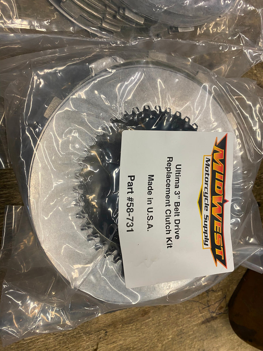 Ultima Clutch Plate Kit Ultima 3.35 Open Belt Primary Harley chopper S ...